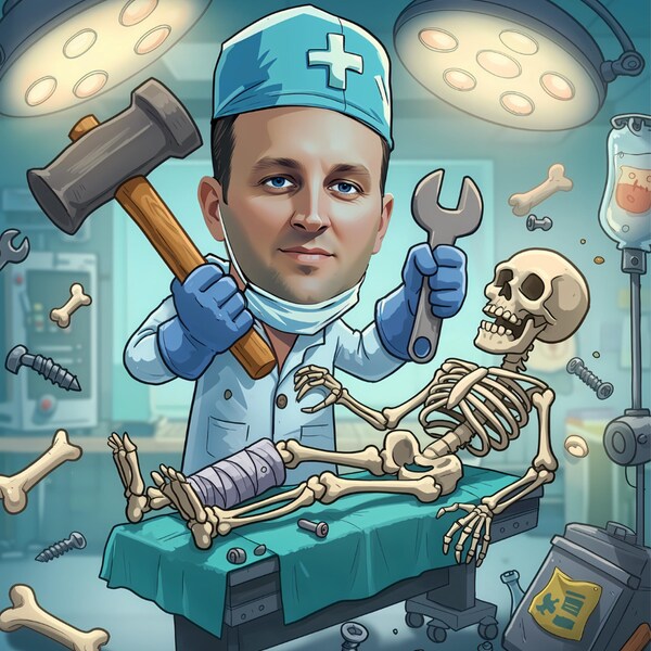 Funny Skeleton Surgeon Caricature | Orthopedic Cartoon Art | Custom ...