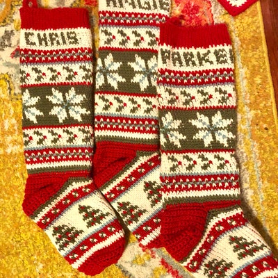 Personalized Crochet Fair Isle Stocking Pattern Large Snowflake - Etsy