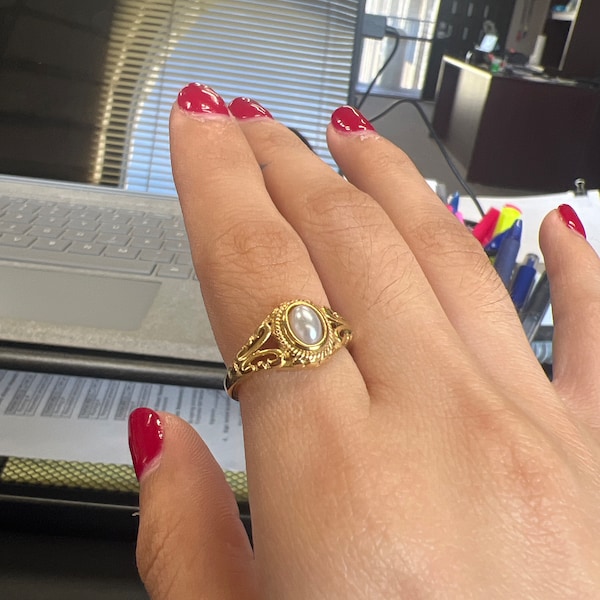18K Gold Victorian Pearl Ring, Vintage Pearl Ping, Statement Ring ...