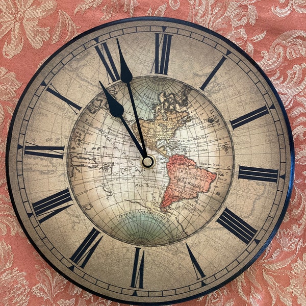 Parchment Atlas World Map Wall Clock - Etsy