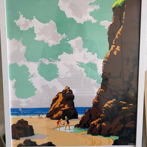 Vintage Cornwall Travel Poster Print, British Seaside Beach Coastal ...