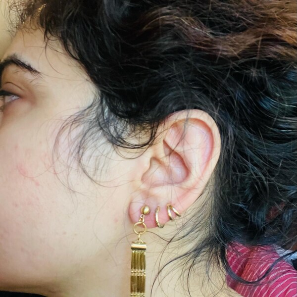 Gold Dangle Earrings, Gold Black Drop Earrings, Long Minimalist ...