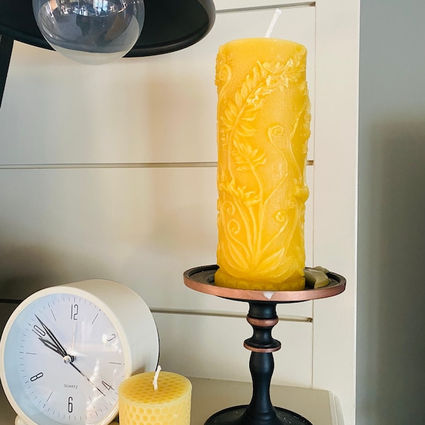 Beeswax Pillar Fern Candle / 100% Natural Bees Wax / Handcrafted in USA ...