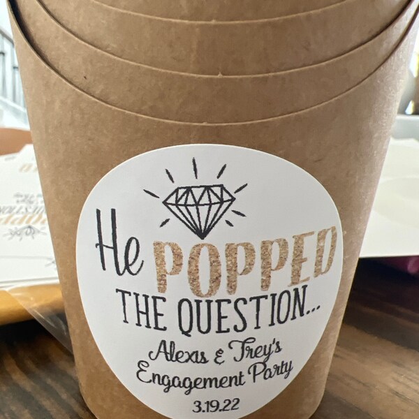 Wedding Favors, Bachelorette Stickers, He Popped the Question, Wedding ...