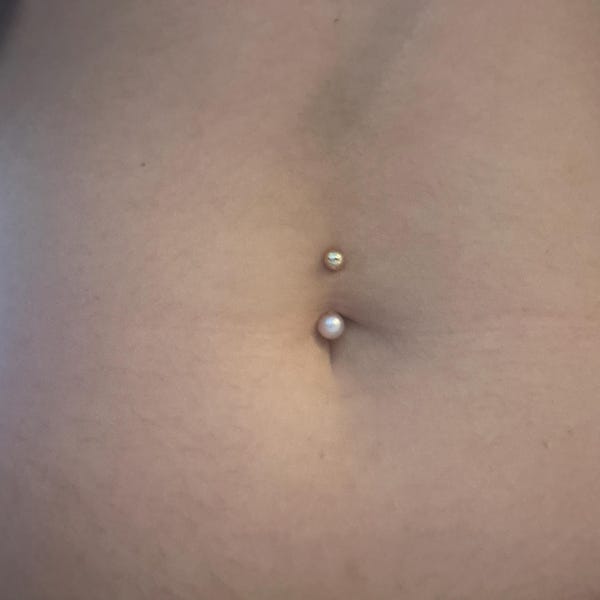 10K Gold Freshwater Pearl Belly Button Ring Body Jewelry - 014 Gauge - Etsy