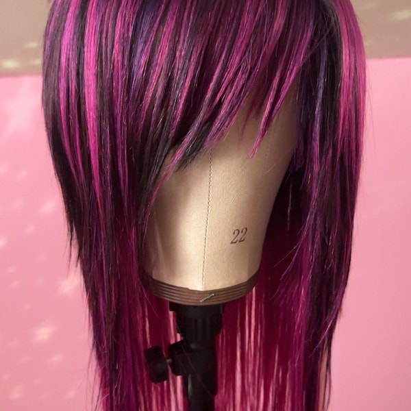 Emo Wig Scene, Cosplay Wig Commission, Jet Black Wig Straight, Bang Wig ...