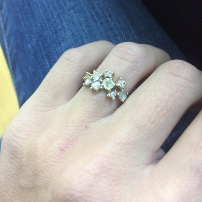 Gold Engagement Ring Cluster Gold Ring bezel Set Diamond Gold Ring ...