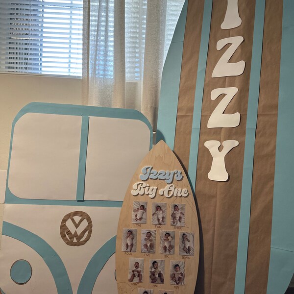 One Year of Photo Surf Board, Baby's First Year Sign, the Big One Party ...