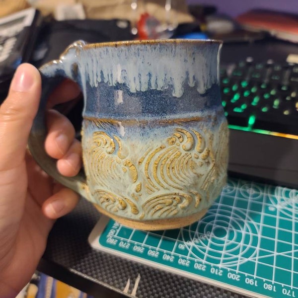 Waves Tumbler Pottery Tumbler Handleless Mug Beach Mug beach Wine Glass ...