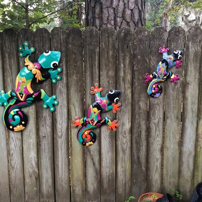 Outdoor Metal Art, 3 Geckos Metal Art, Garden Decor, Haitian Art ...