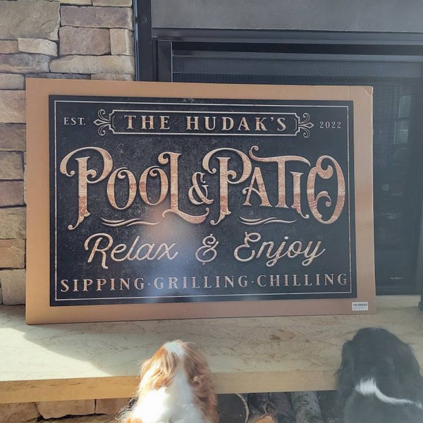 METAL SIGN! Personalized Pool & Patio Sign Backyard Bar and Grill Pool Deck Custom Family Last ...