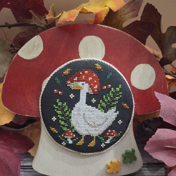 Silly Goose in Mushroom Cross Stitch Pattern PDF Forest Mushroom ...