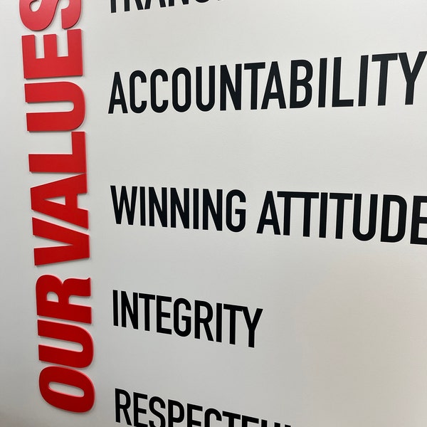Our Values, Office, Wall, Art, Decor, 3D, PVC, Typography ...