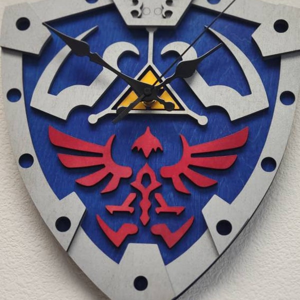 Zelda Wall Clock Link's Hylian Shield Unique Personalized Custom Wooden ...