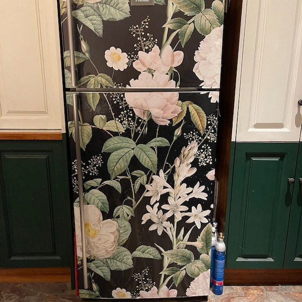 Refrigerator Wrap Vintage Floral, Retro Fridge Wrap Vinyl Side by Side ...