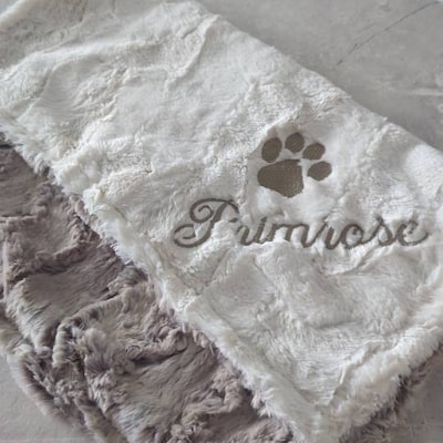 Ivory Embossed Paw With Minky Back Personalized Paw Print Blanket, Paw ...