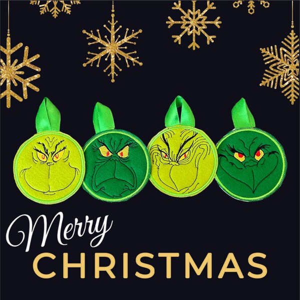 The Grinch Tree Ornaments ITH Machine Embroidery Design, Embroidery ...