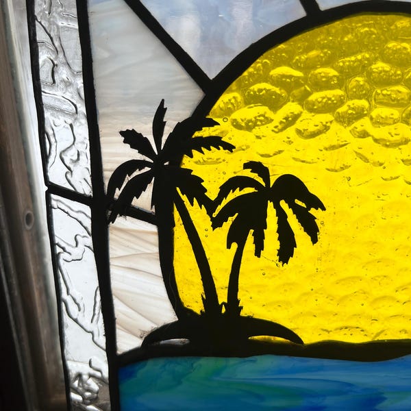 Stained Glass Copper Foil Overlay - Trees on the Rocks, Cliff, Waters ...