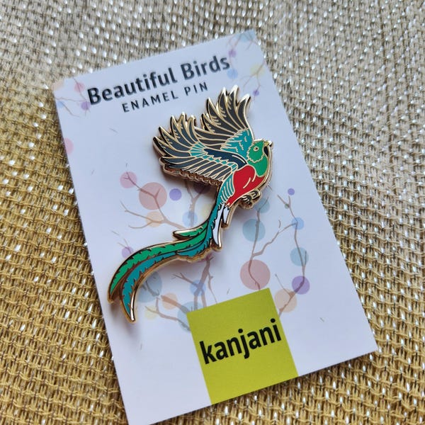 Resplendent Quetzal Pin - Emerald Bird With Gold Clutch, Christmas Gift ...
