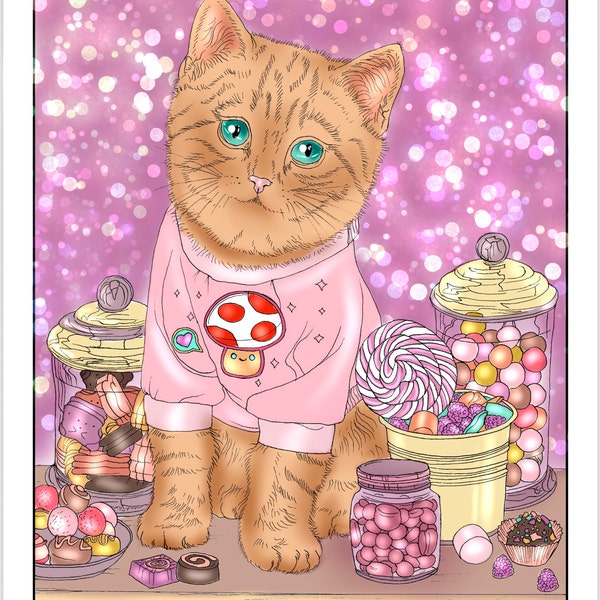 Cute Cat in a Candy Store Coloring Page by Maria J. William, Instant ...
