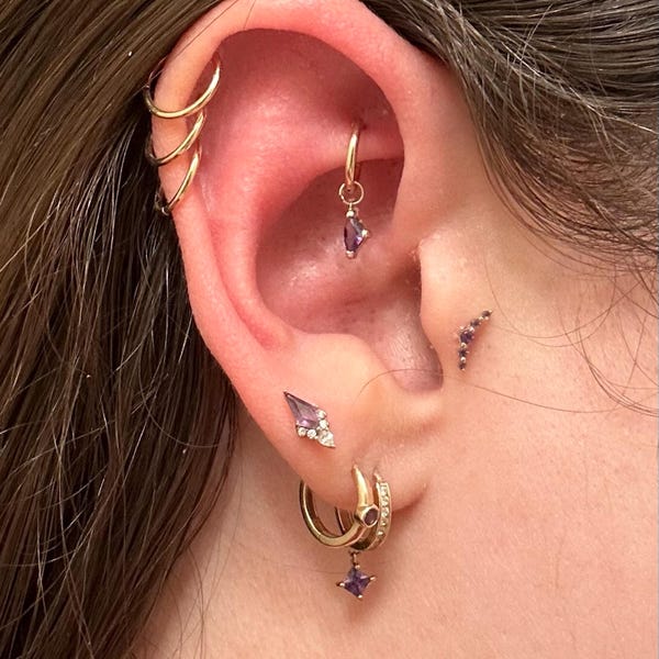 14K Solid Gold Triple Mixed Chain Attachment, 14K Gold Chain Piercing ...