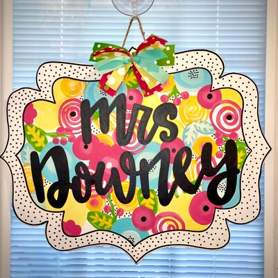 Spring Flower Door Hanger Teacher Sign - Etsy