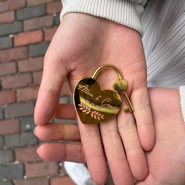 Personalized Engraved Heart Love Lock With Key, Travel Bridge Love ...