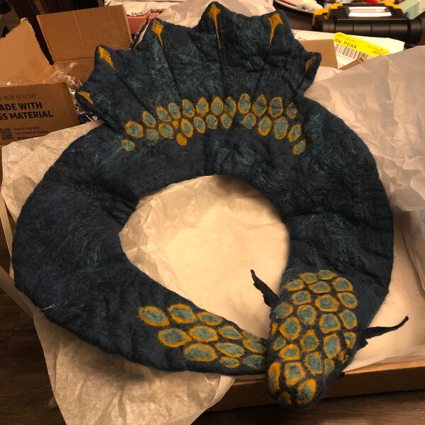 Felted Spotted Sea Dragon Scarf/ Wool Stole Shaped Like Blue-green ...