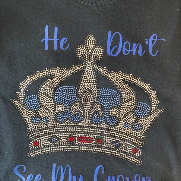 Royal Crown Transfer , Iron on Crown Decal for Shirts , Hot Fix Blue Rhinestone Crown Heat ...