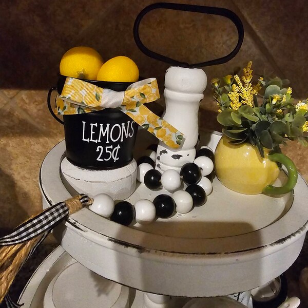 Tiered Tray Decor, Lemon Tiered Tray, Lemon Decor, Summer Tiered Tray ...