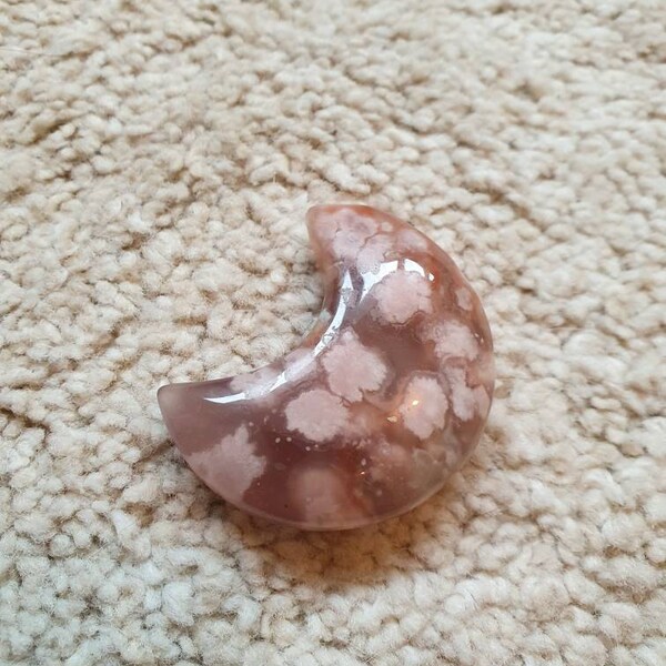Flower Agate Moon, Crescent Cherry Blossom Agate, Crystal Quartz Moon ...