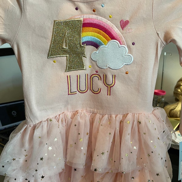 Cute Rainbow Birthday Number 4 FOUR Machine Embroidery Applique Designs ...