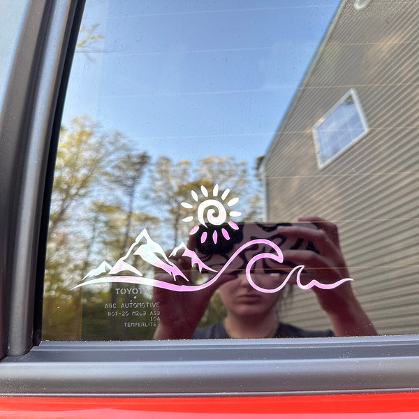 Mountain Sun Wave Decal - Nature Lover's Vinyl Sticker, Outdoor ...