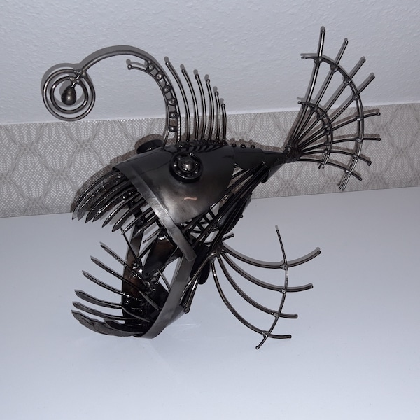 Metal Angler Fish Sculpture - Steampunk Recycled Art Figurine - Etsy