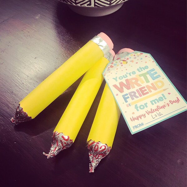 Pencil Valentine Tags, Write Friend for Me Tag, Write Valentine ...