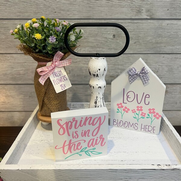 Spring Tiered Tray Mini Floral Arrangement, Spring Tiered Tray Decor ...