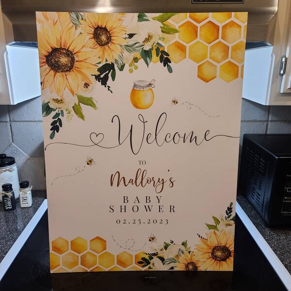 Editable Sunflower Honey Bumble Bee Baby Shower Baby Sprinkle Welcome ...
