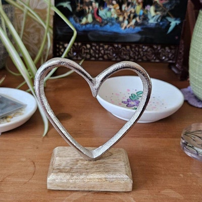 Simple Silver Heart on A Rustic Wooden Base Ornament, Gift, Wedding ...