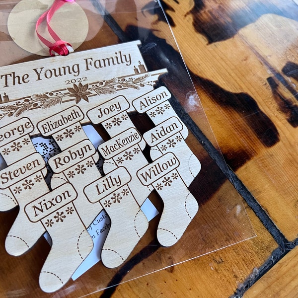 Family, Group Christmas Tree Ornament, Stockings on Fireplace 2-15 ...