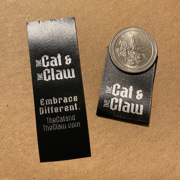 150 Custom Sew in Labels, Black Fabric Labels, Satin Garment Hem Tags ...