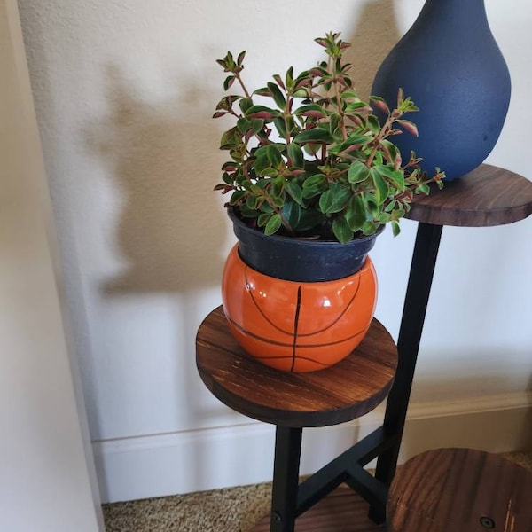 Small Ceramic Basketball Planter, Round Flower Pot, Sports Home Decor ...