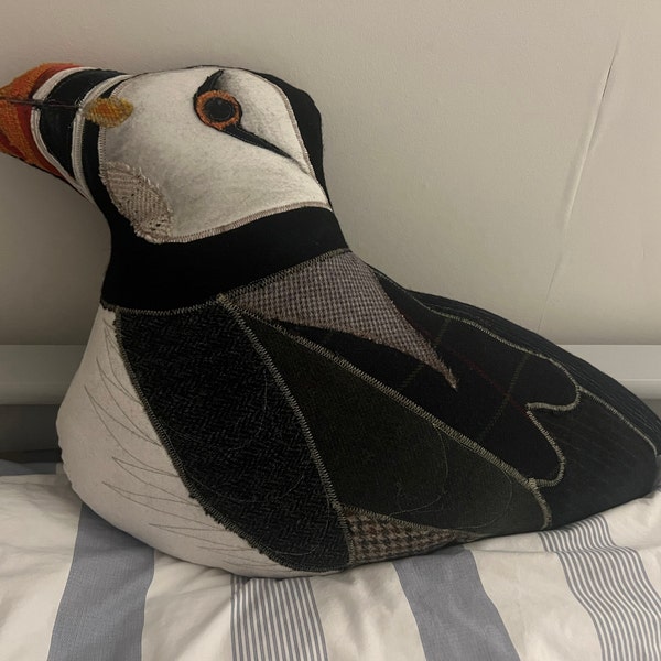 Hand Made Tweed Patchwork Cushion With Portrait of Coaltit or Any ...