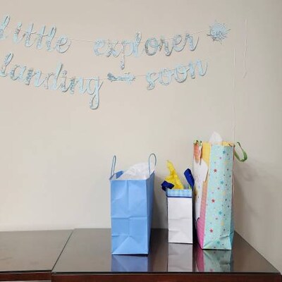 Little Explorer Landing Soon Banner, Light Blue Maps, Baby Shower ...