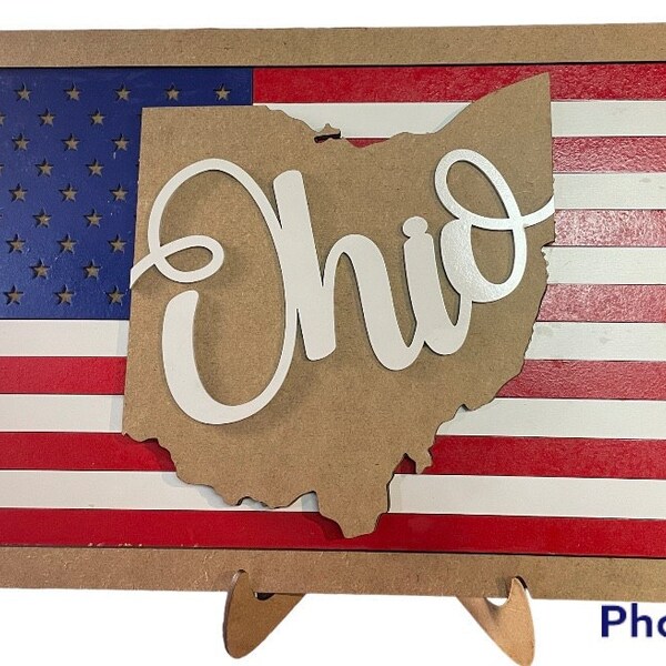 OHIO State Flag Sign With the American Flag and Frames, Layered and ...