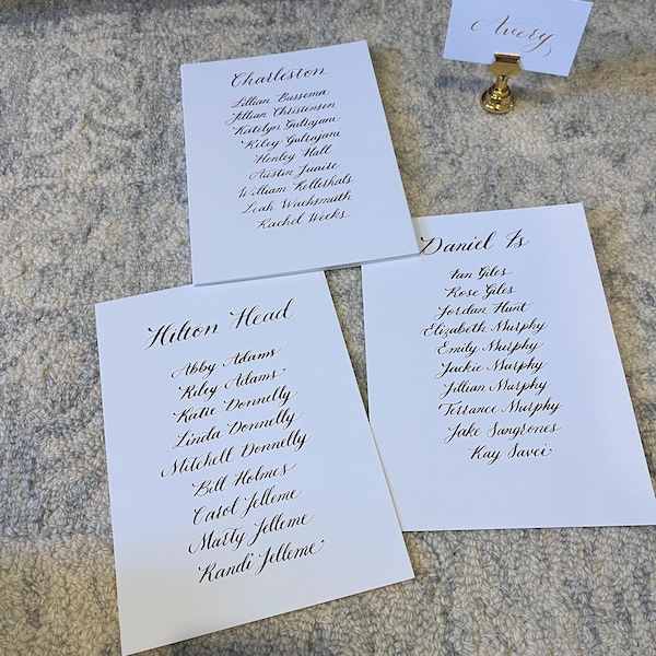 Handwritten Place Names Gold Calligraphy Wedding Place Cards Gold Ink ...