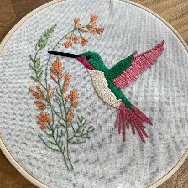 Hummingbird Hand Embroidery Pattern, Beginner Thread Painting, Artistic ...
