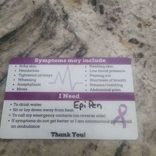 MCAS Mast Cell Activation Syndrome Medical Alert Card, Emergency ...