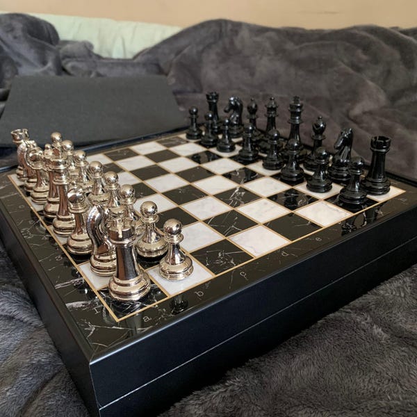 16.5 Inch Luxury Chess Set Large Marble Patterned Chess Personalized ...