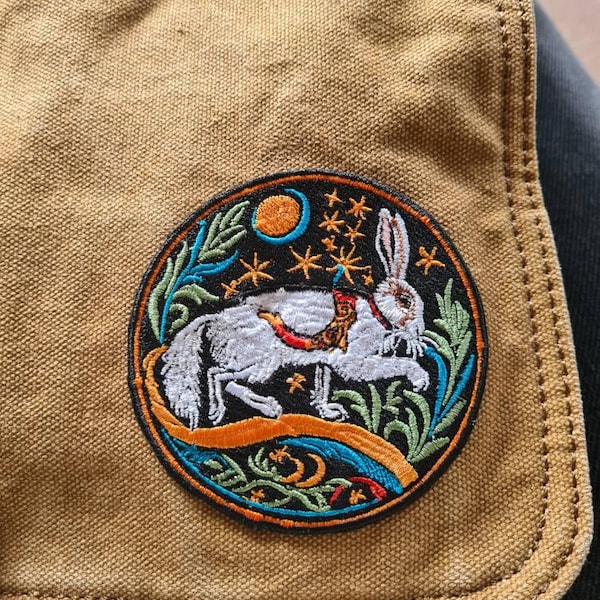 Medieval Royal Hare Travelling by Moonlight. Folklore Embroidered Iron ...