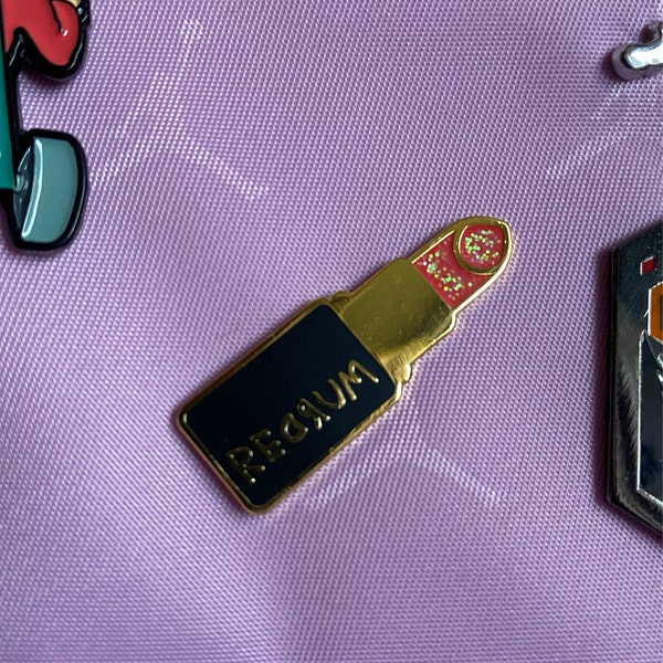 Redrum the Shining Red / Glitter Lipstick Gold Metal Hard Enamel Pin ...
